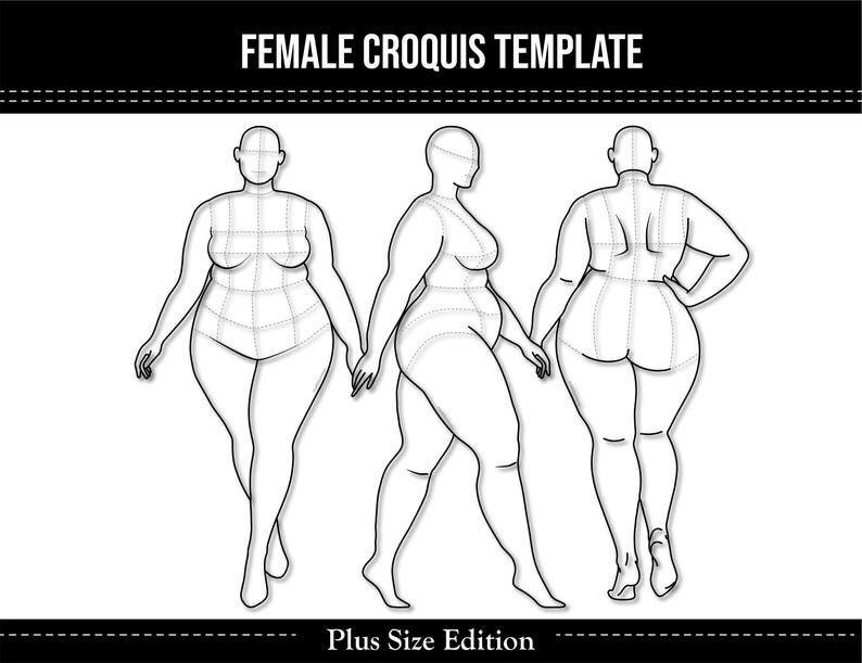 Plus Size Fashion Croquis Template: Curvy Body Figure Sketch (printable ...