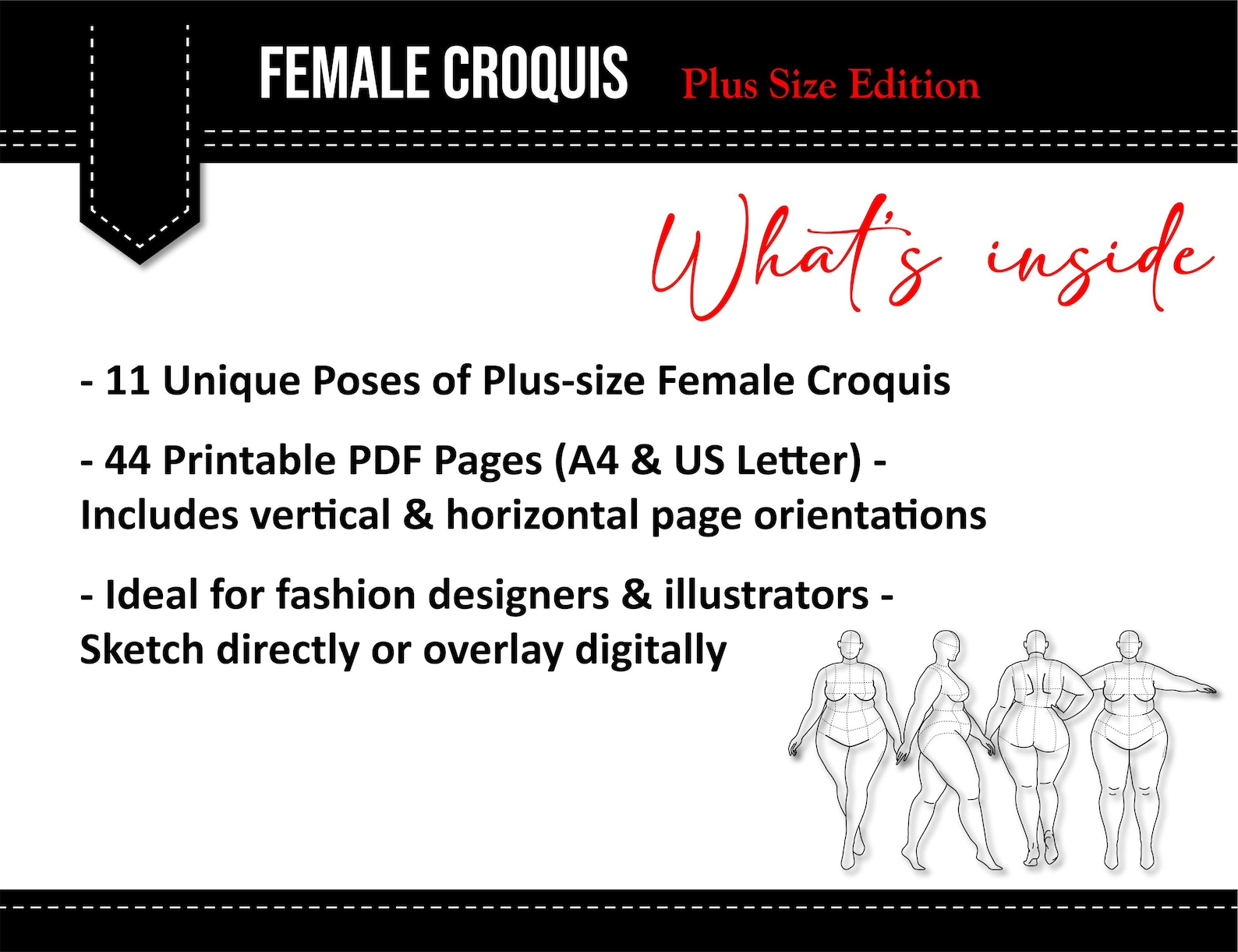 Plus Size Fashion Croquis Template: Curvy Body Figure Sketch (printable ...