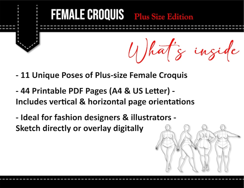 Plus Size Fashion Croquis Template: Curvy Body Figure Sketch (printable ...