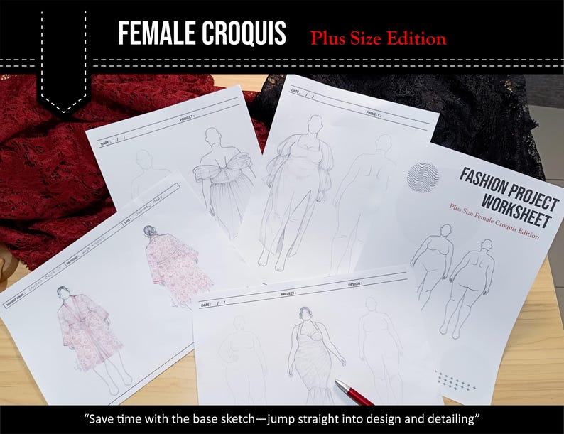 Plus Size Fashion Croquis Template: Curvy Body Figure Sketch (printable ...