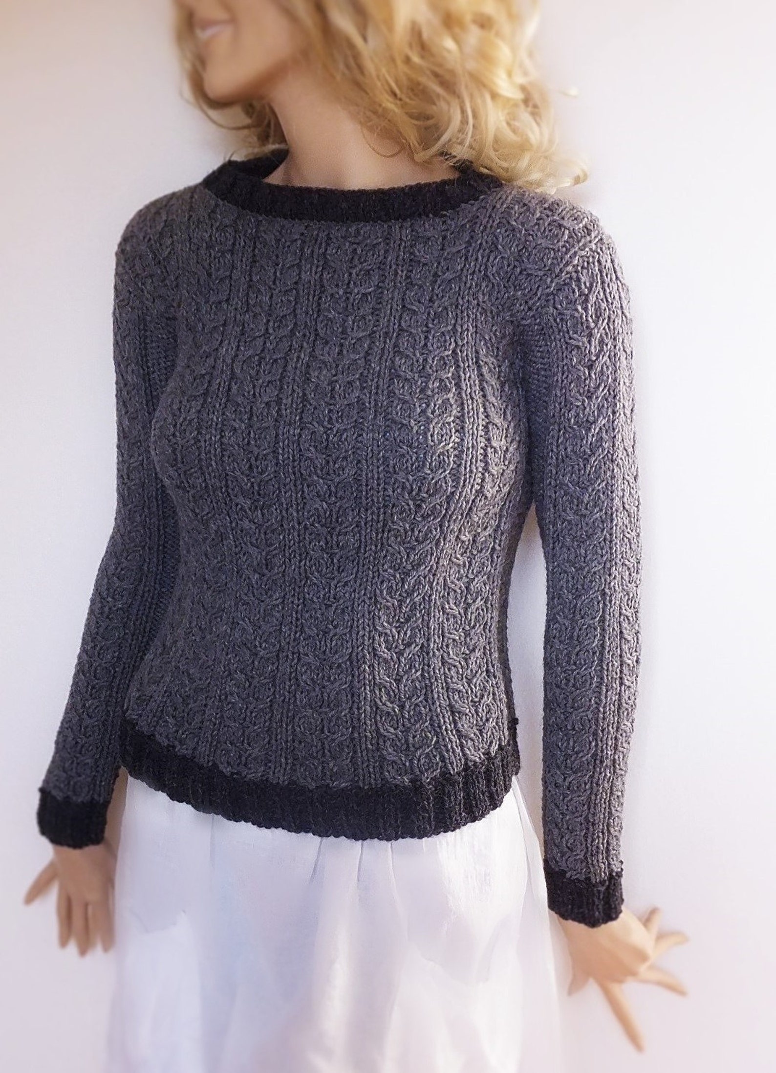 Women's Charcoal Grey Cable Knit Sweater Custom Color Pullover - Etsy