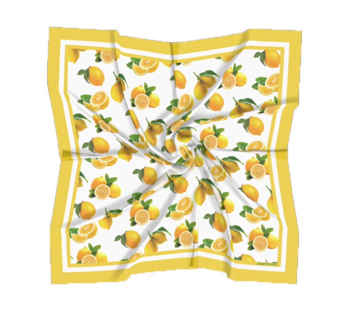 Lemon Scarf Satin Square Scarf - Etsy