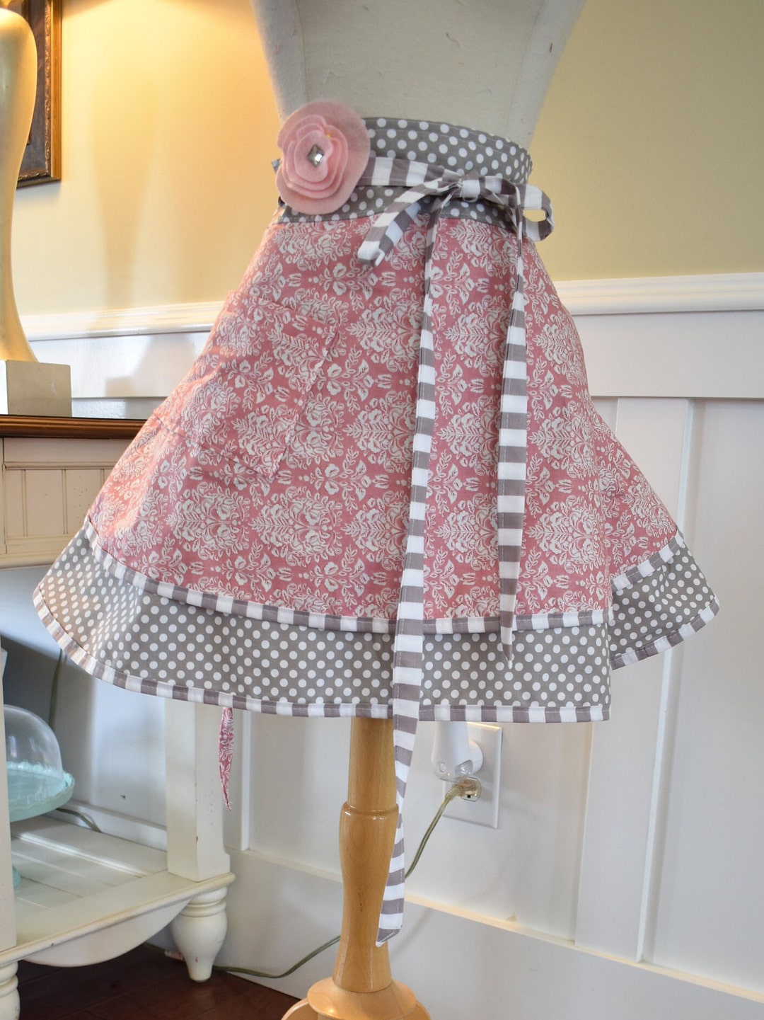 HALF APRON Classy Pink and Gray Women's Apron - Etsy