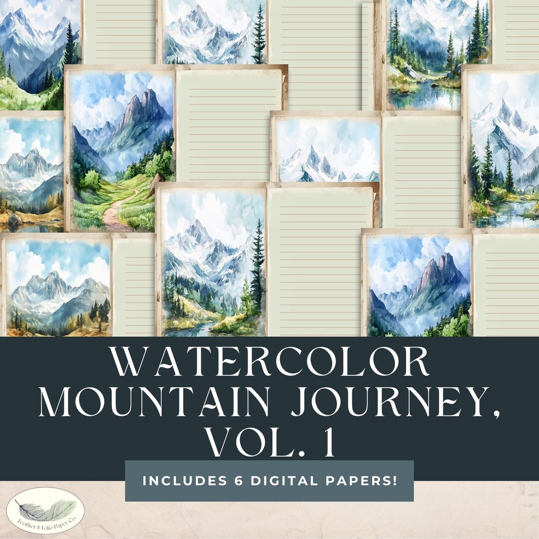 Watercolor Mountain Journey Junk Journal Pages - Digital Scrapbook ...