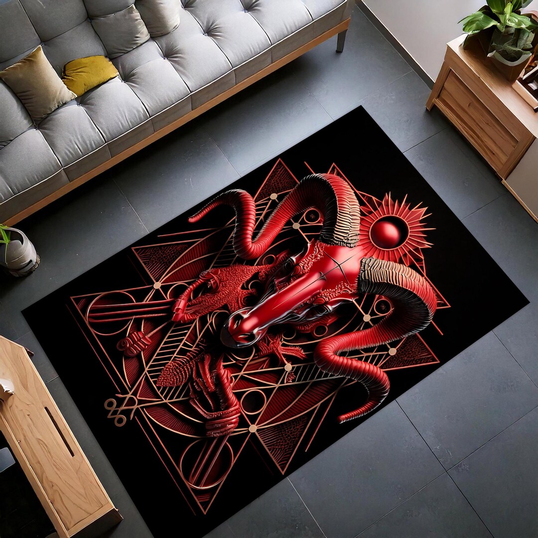 Devil Goat Rug, Red Baphomet Rug, Satan Rug,3d Look Devil Rug, Religion ...