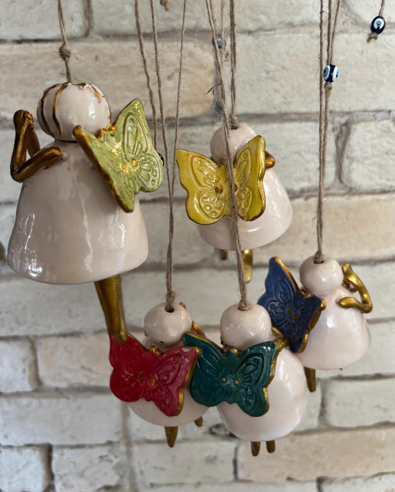 Handmade Ceramic Angel Wind Chime: Butterfly Bell Chimes (set of 2) - Etsy