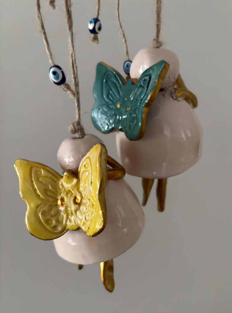 Handmade Ceramic Angel Wind Chime: Butterfly Bell Chimes (set of 2) - Etsy