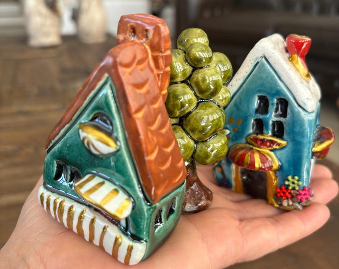 Handmade Ceramic Miniature House Set: Tiny Town Decor - Etsy