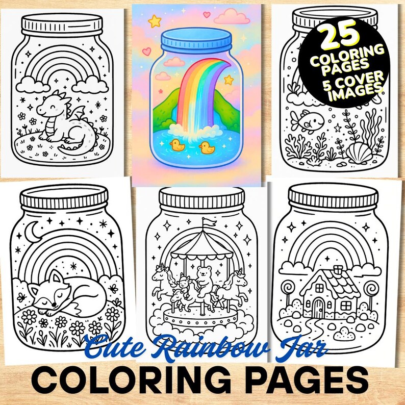 Rainbow Jar Coloring Book, Kawaii Illustration (PDF Pattern) - Etsy