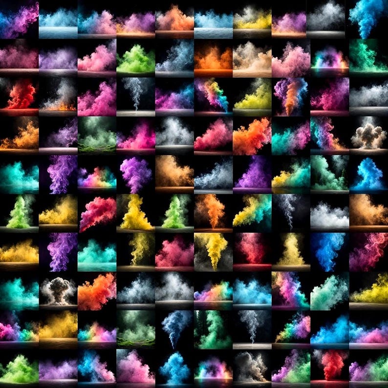 200 Rainbow Smoke Texture Backdrops: Neon Fire Overlays (digital ...