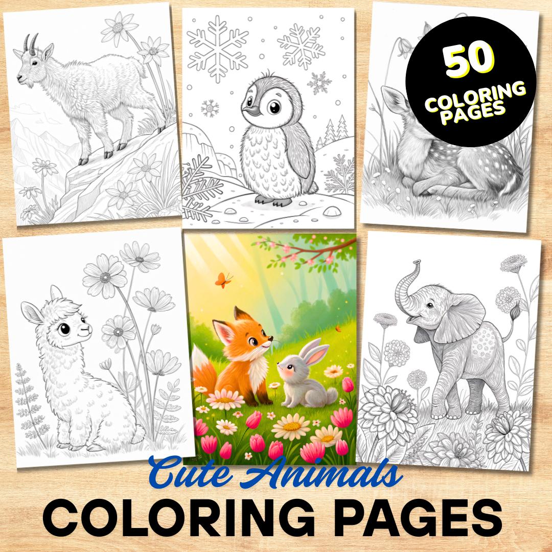50 Cute Baby Animal Coloring Book Cute Animal Coloring Pages Coloring ...