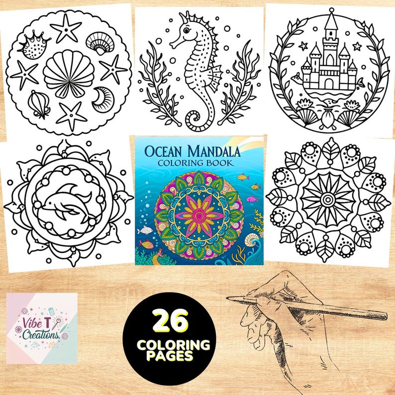 Ocean-themed Mandala Coloring Pages for Adults and Kids, Bold and Easy ...