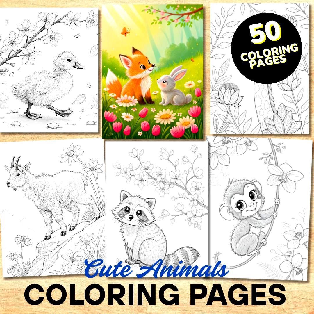 50 Cute Baby Animal Coloring Book Cute Animal Coloring Pages Coloring ...