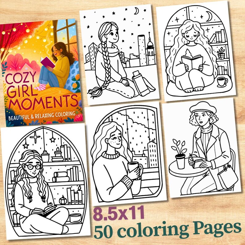 Bold and Easy Coloring Book, Cozy Girl Moments Coloring Book – 50 ...