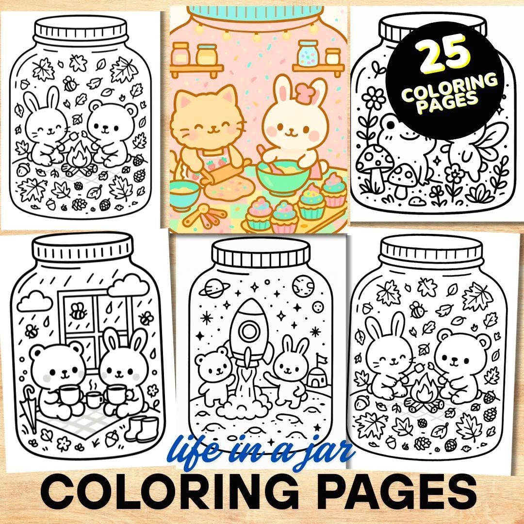 Bold and Easy Coloring Book, Life in a Jar Coloring Pages, Cute Kawaii ...