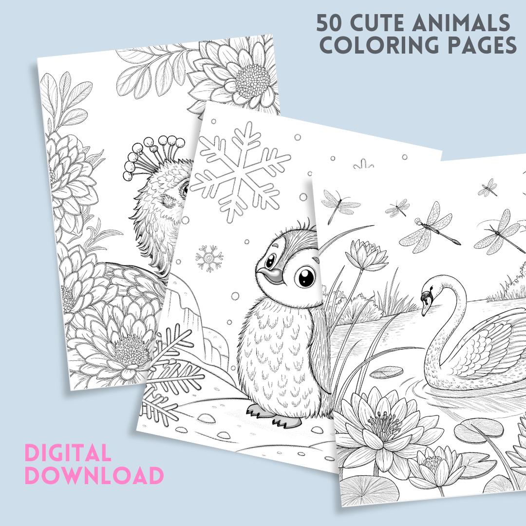 50 Cute Baby Animal Coloring Book Cute Animal Coloring Pages Coloring ...