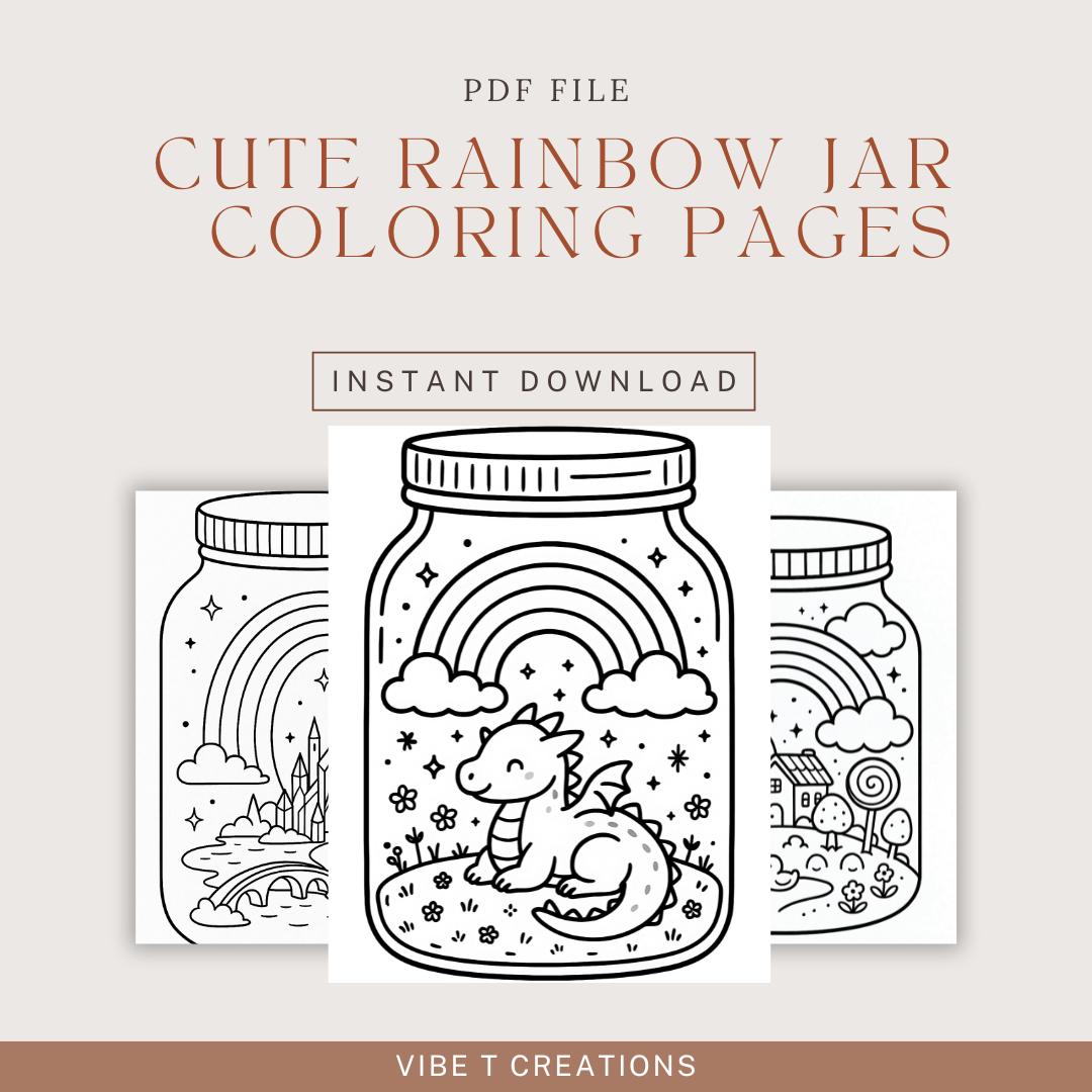 Rainbow Jar Coloring Book, Kawaii Illustration (PDF Pattern) - Etsy