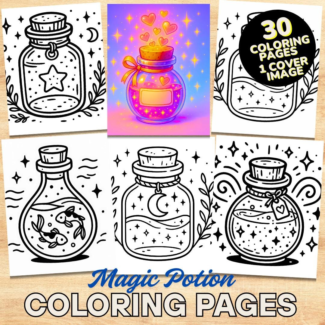 Magic Potion Jar Coloring Pages, Kawaii Bottle Art (PDF Pattern) - Etsy