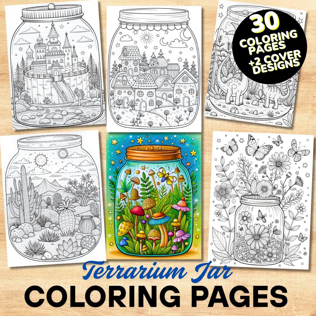 Bold and Easy Coloring Book, Cute Terrarium Jar Coloring Pages ...