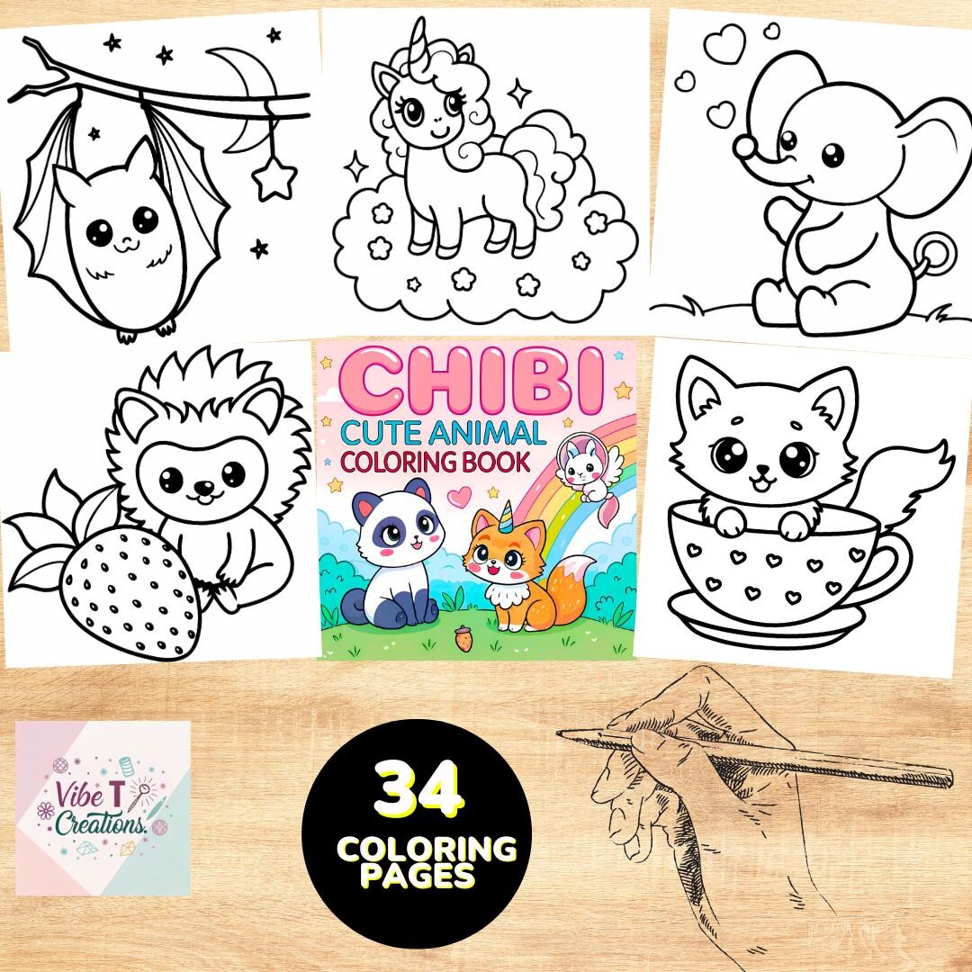 Chibi Animal Coloring Book: Kawaii Baby Animals, Fun Designs (digital ...