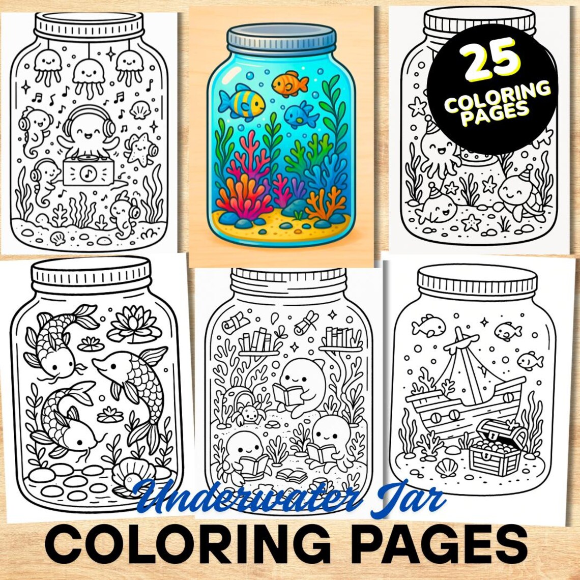 Underwater Jar Coloring Book: 25 Kawaii Sea Life Pages (PDF) - Etsy
