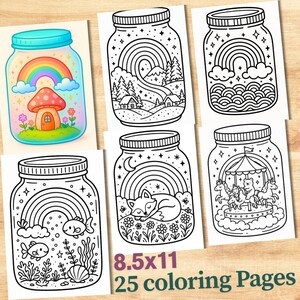 Rainbow Jar Coloring Book, Kawaii Illustration (PDF Pattern) - Etsy