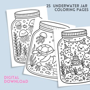 Underwater Jar Coloring Book: 25 Kawaii Sea Life Pages (PDF) - Etsy