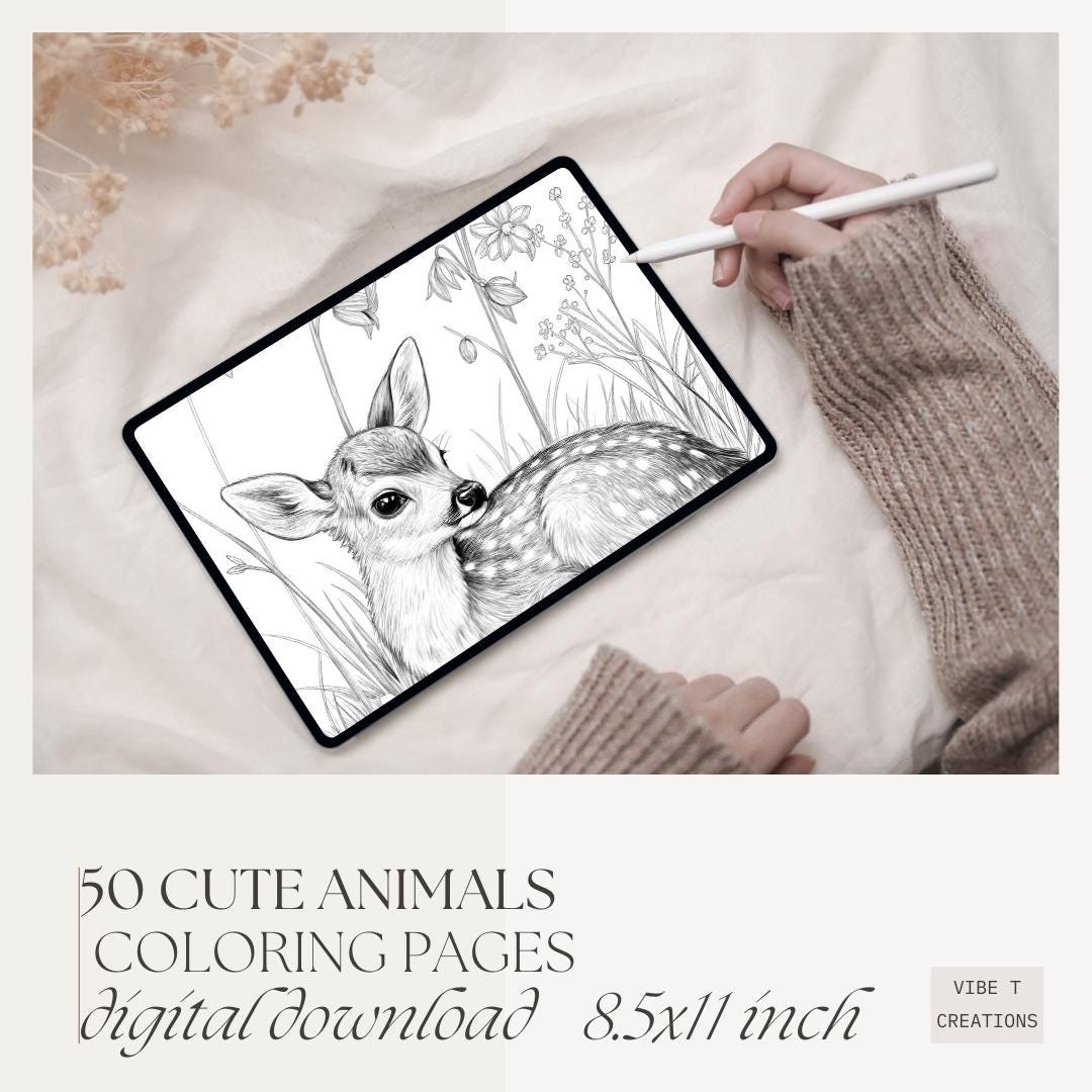 50 Cute Baby Animal Coloring Book Cute Animal Coloring Pages Coloring ...