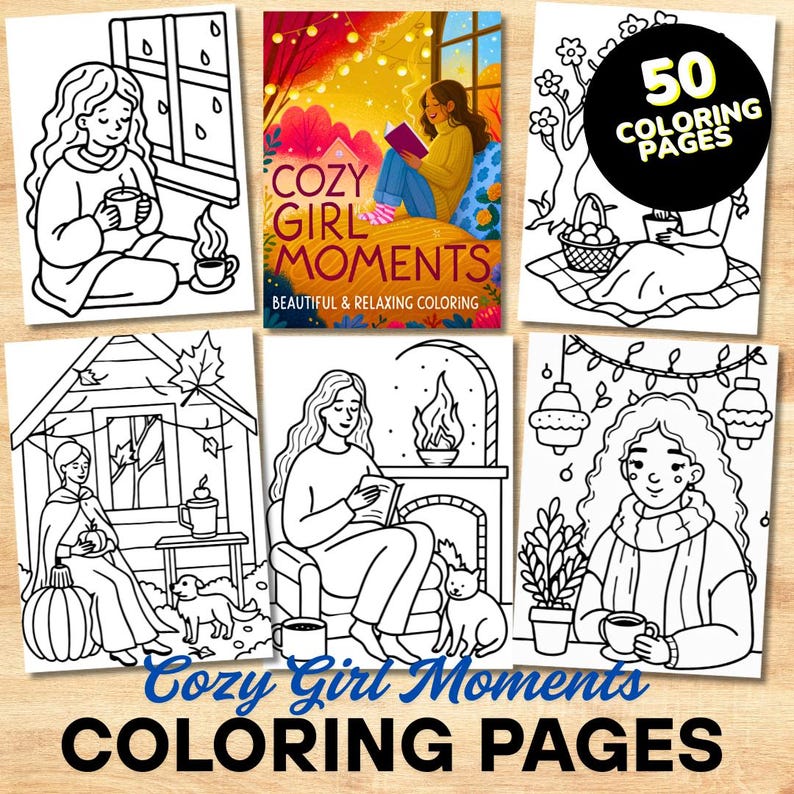 Bold and Easy Coloring Book, Cozy Girl Moments Coloring Book – 50 ...
