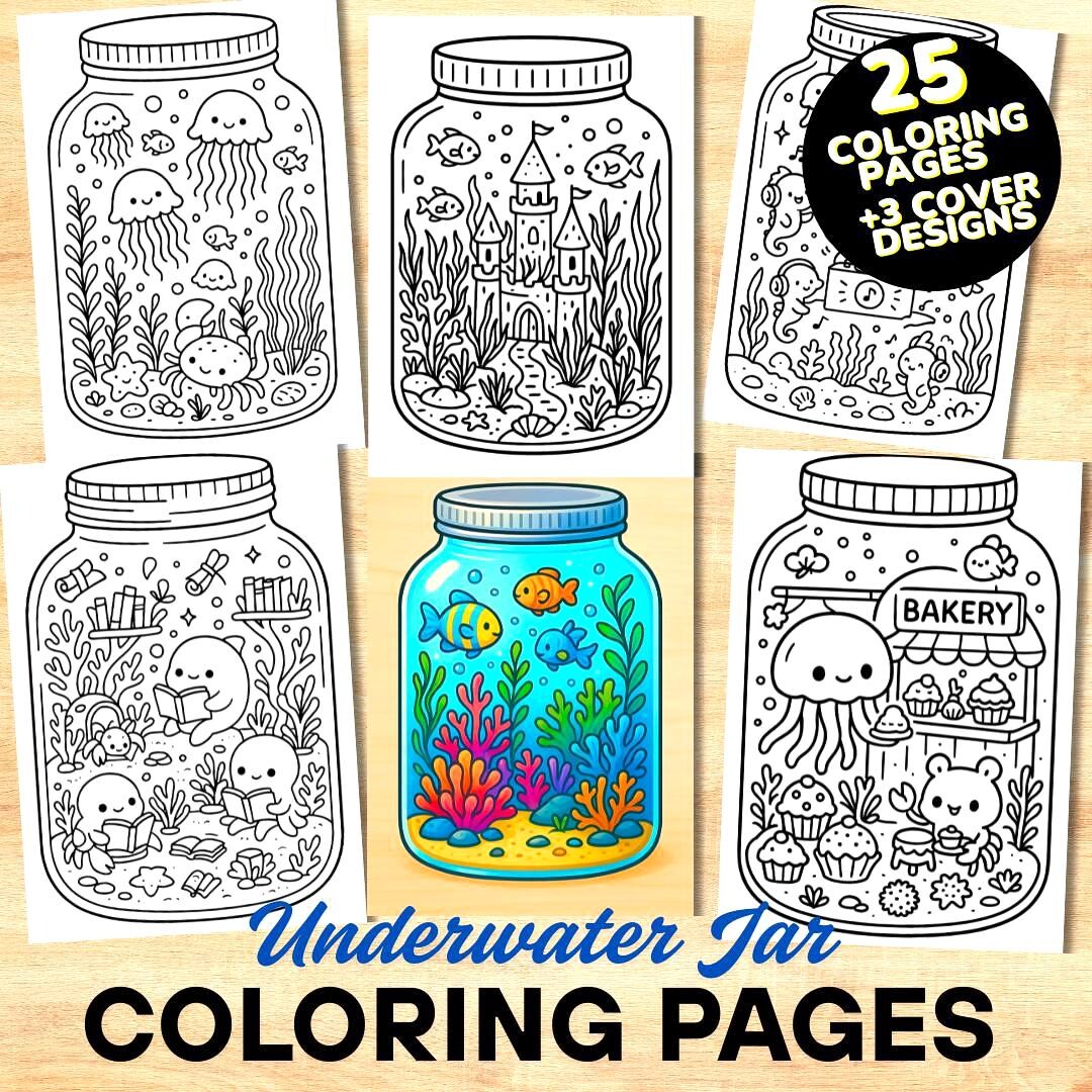 Underwater Jar Coloring Book: 25 Kawaii Sea Life Pages (PDF) - Etsy