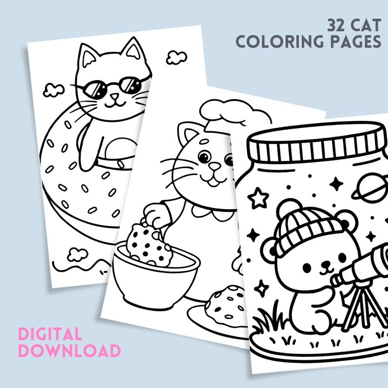 Bold and Easy Coloring Book| Kawaii Cat Coloring Pages| Cute Kitten ...