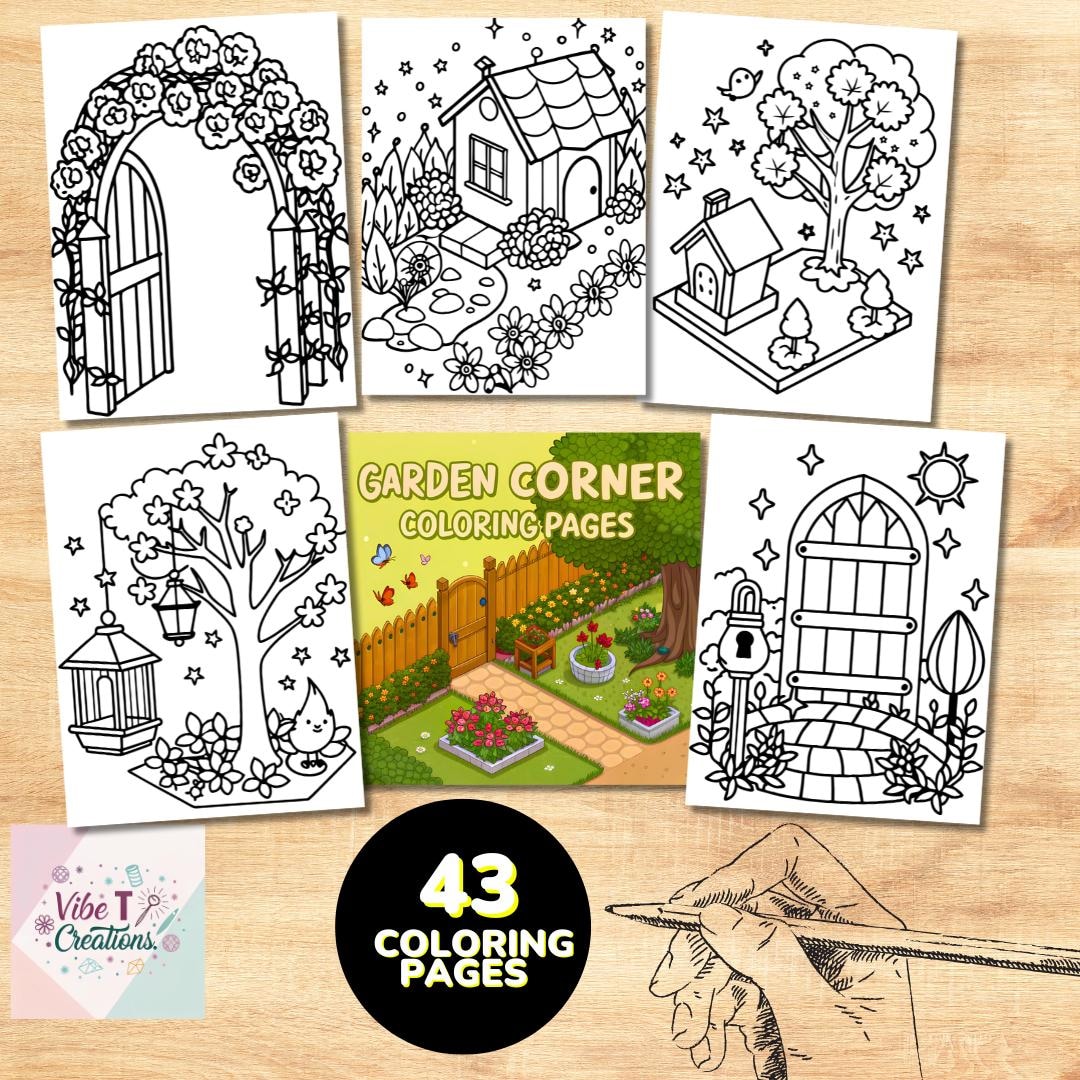 Bold and Easy Coloring Book, Cute Garden Corner Coloring Pages, Cozy ...