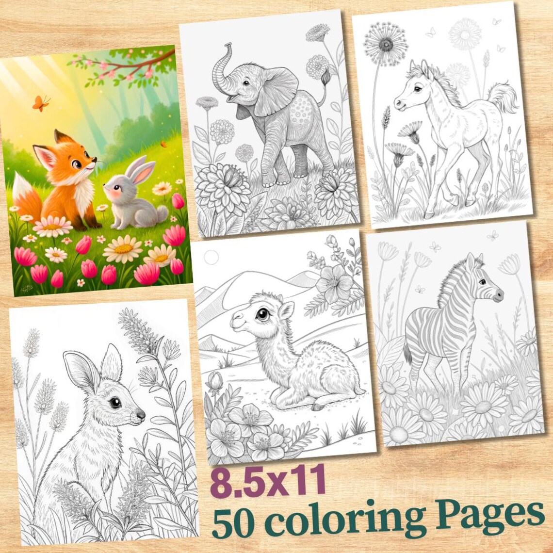 50 Cute Baby Animal Coloring Book Cute Animal Coloring Pages Coloring ...