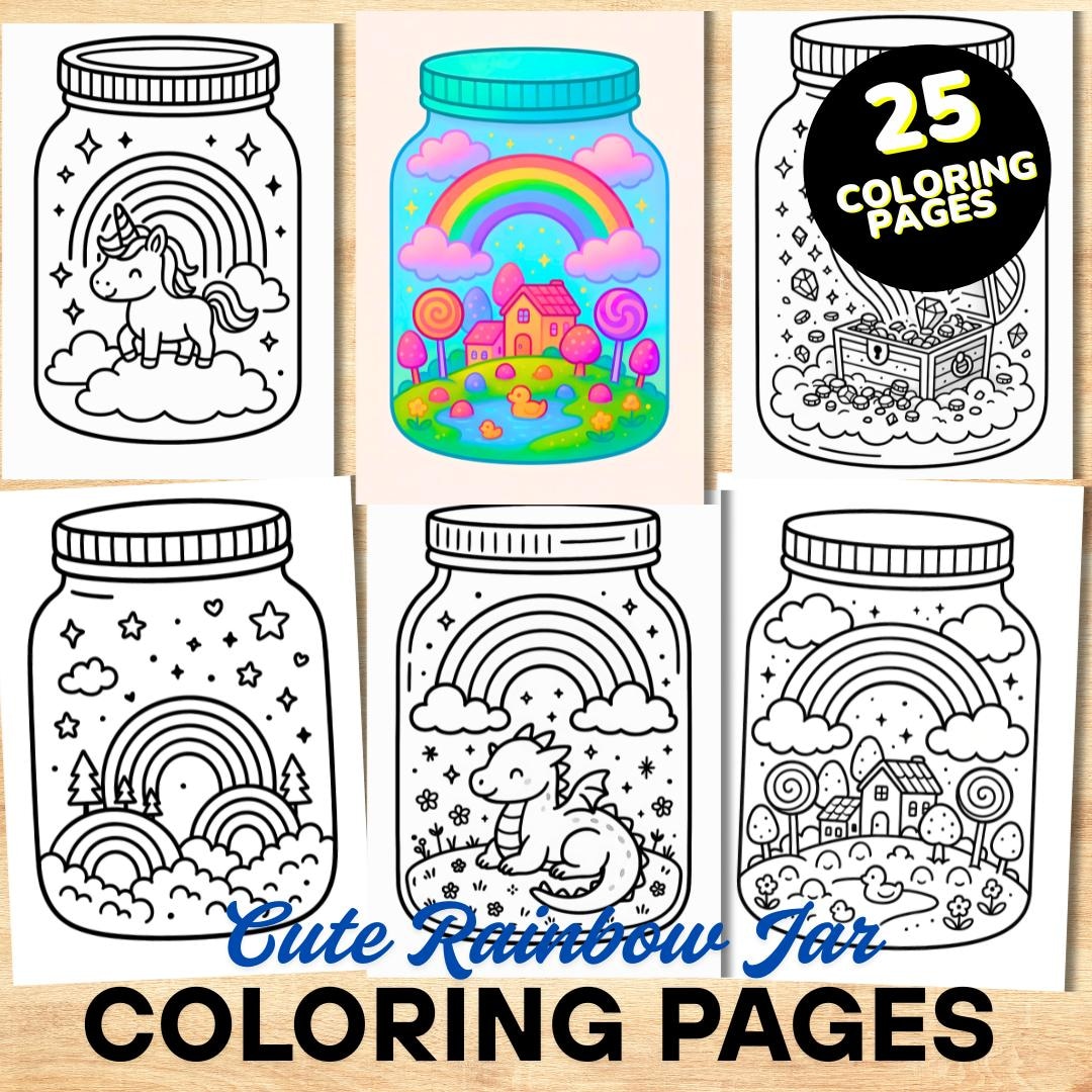 Bold and Easy Coloring Book, Cute Rainbow Jar Coloring Pages, Enchanted ...