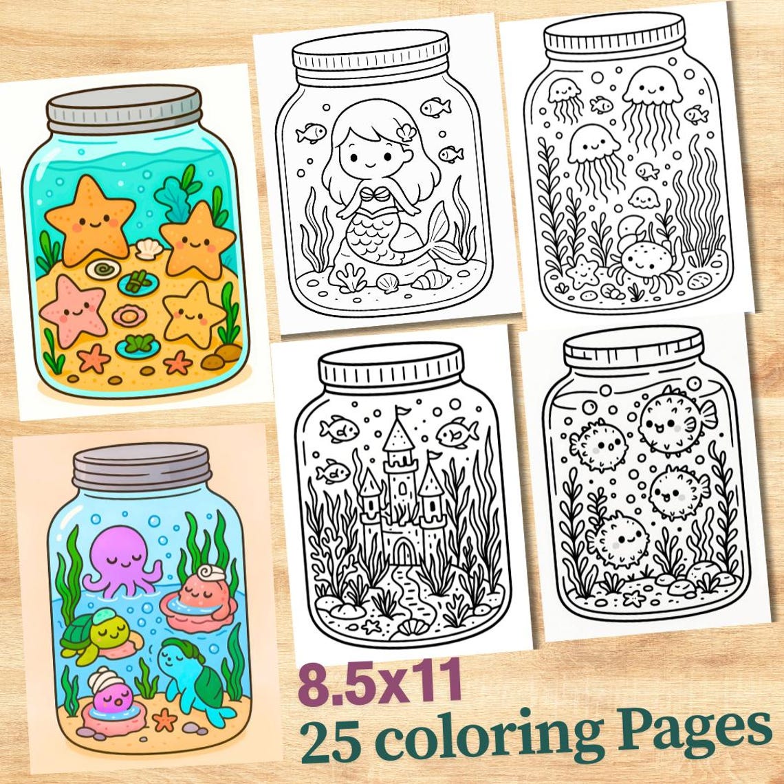 Underwater Jar Coloring Book: 25 Kawaii Sea Life Pages (PDF) - Etsy