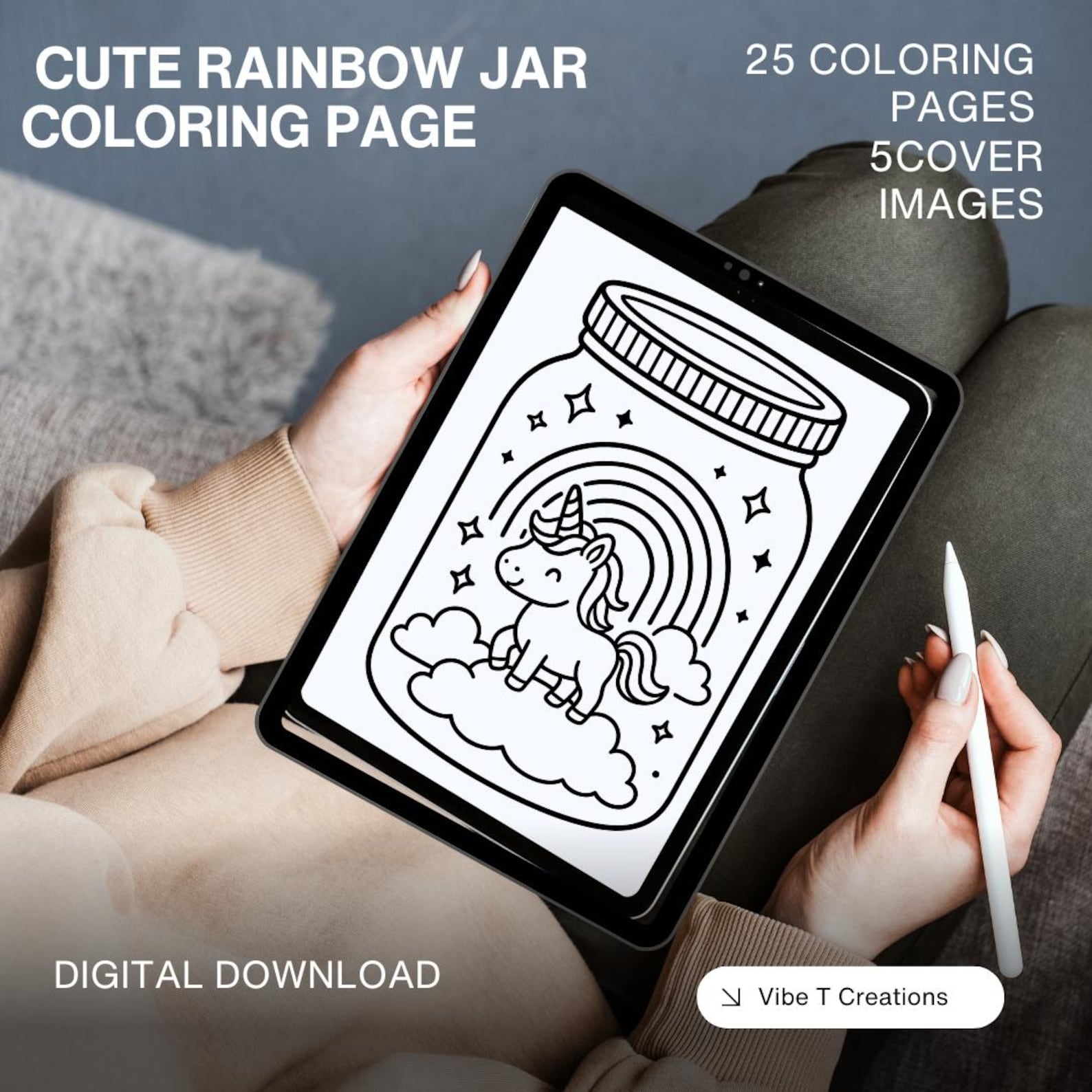 Rainbow Jar Coloring Book, Kawaii Illustration (PDF Pattern) - Etsy