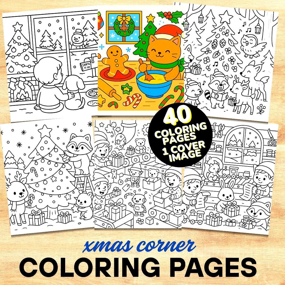 Xmas Corner: 40 Pages Cute Adorable Cozy Corner Designs Coloring Book ...