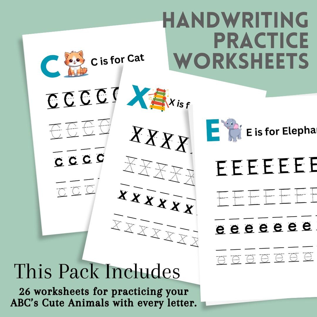 Animal ABC Tracing Worksheets | Handwriting Practice (PDF) - Etsy