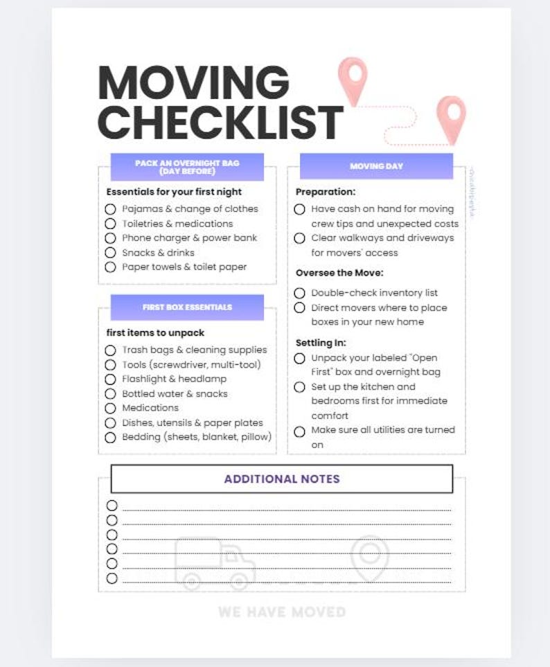 Moving Checklist Planner | Digital Moving Organizer | Printable Packing ...
