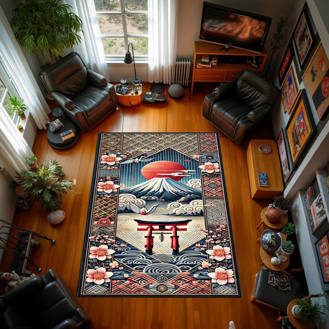 Mount Fuji Rug,japanese Flowers Rug,moonlight Rug,living Room Rug ...