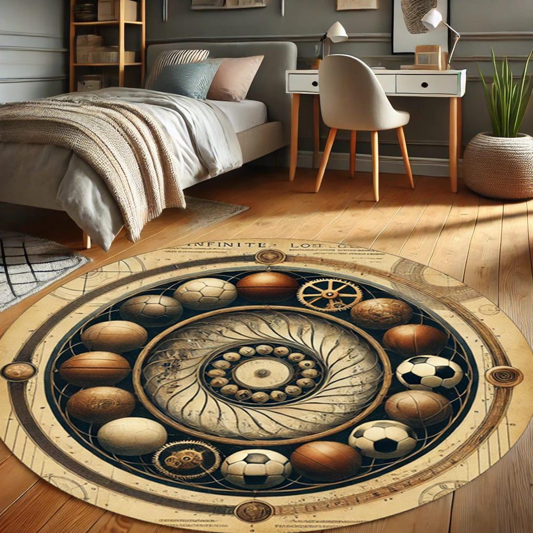 Antique Clock Rug,timeless Pattern Rug,football Rug,ancient Sports Rug ...