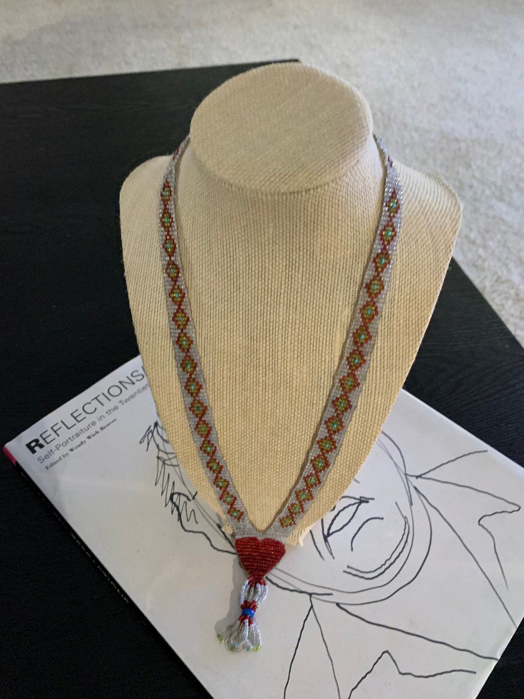 Vintage 50s Navajo Native American Split Loom Beaded Heart Necklace ...