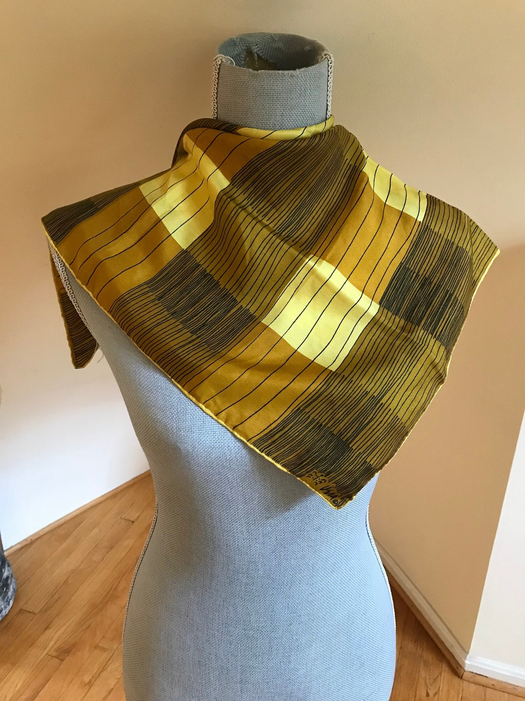 Early 60s Vera Neumann Ladybug Scarf Bold Abstract Yellow & Gold ...