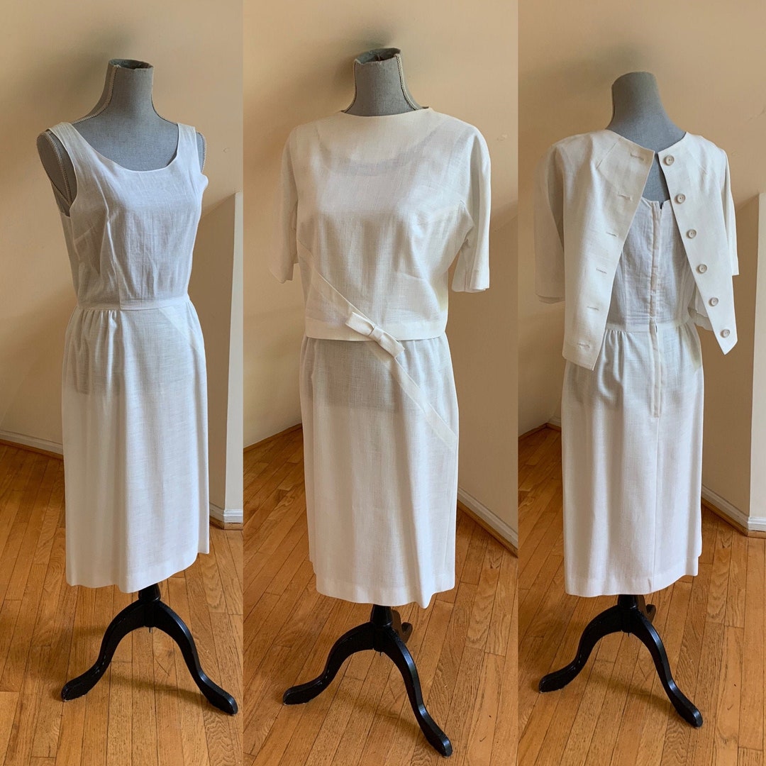 60s Mod Alison Ayres Dress Set Vintage White 2pc Slip Dress & Button ...