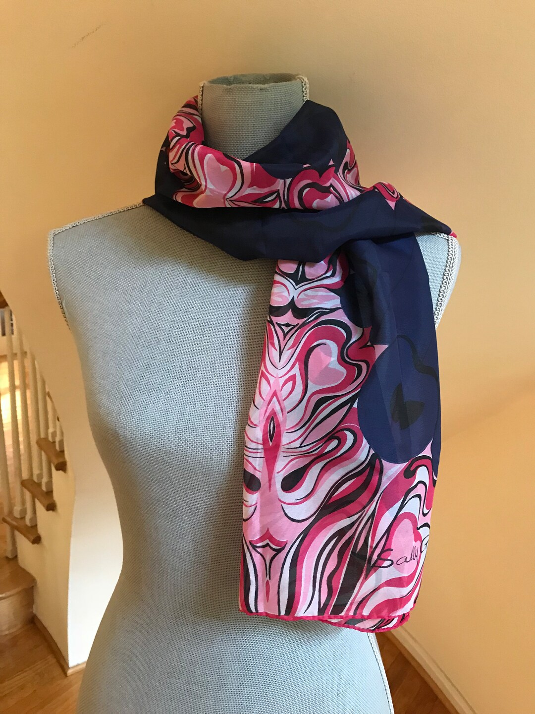 70s Psychedelic Sally Gee Japanese Tribal Scarf Translucent Rectangle ...