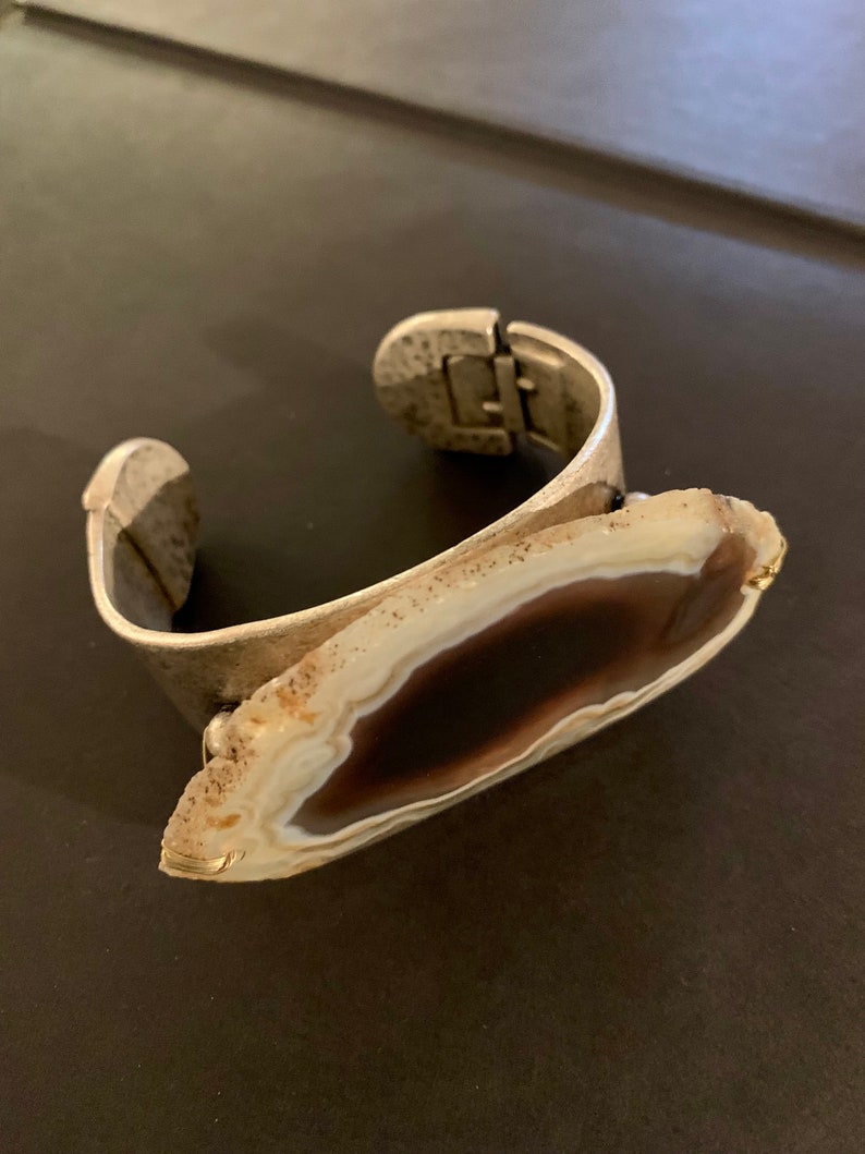 Vintage Artisan Studio Wired Agate Slab Hinged Aluminum Metal Cuff ...