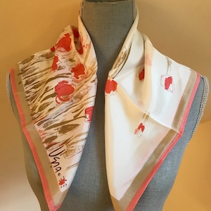 60s Vera Ladybug Scarf Abstract Pink Tulips & Stems Outlined - Etsy