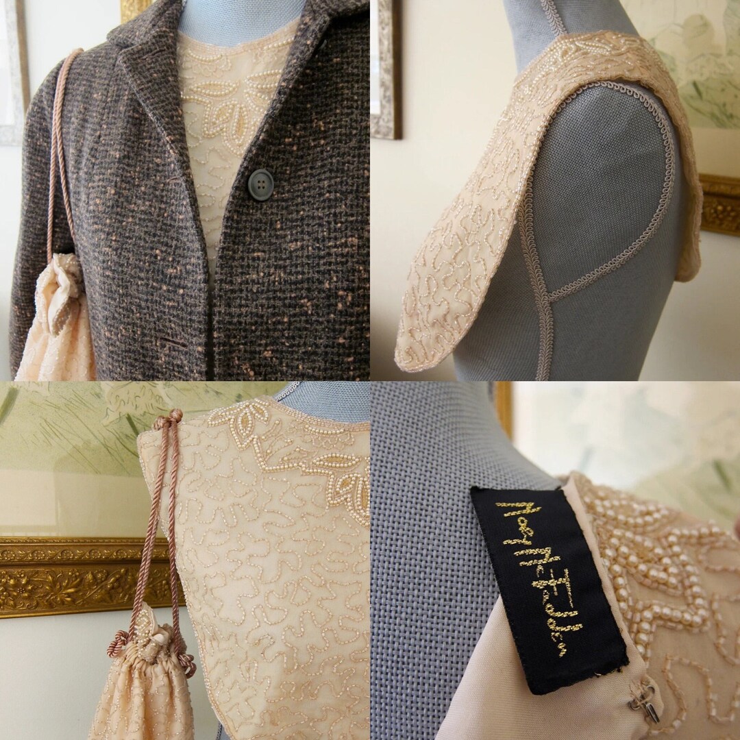 60s Mary Mcfadden Dickey Collar & Drawstring Bag Set Exquisite Vintage ...