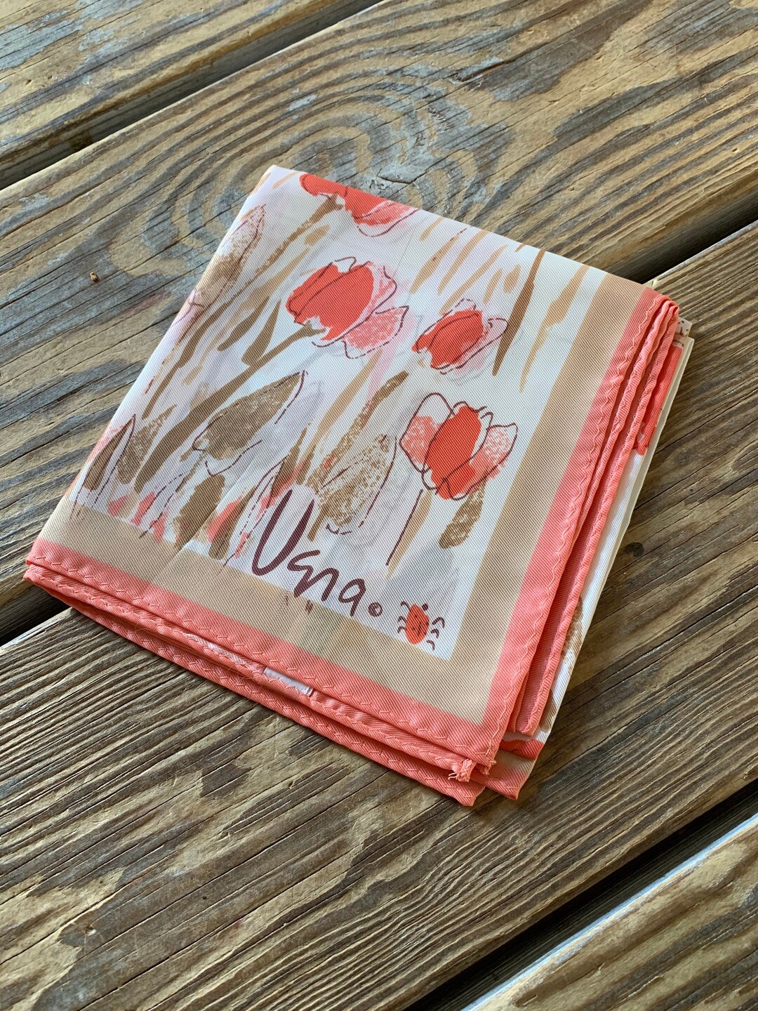 60s Vera Ladybug Scarf Abstract Pink Tulips & Stems Outlined - Etsy