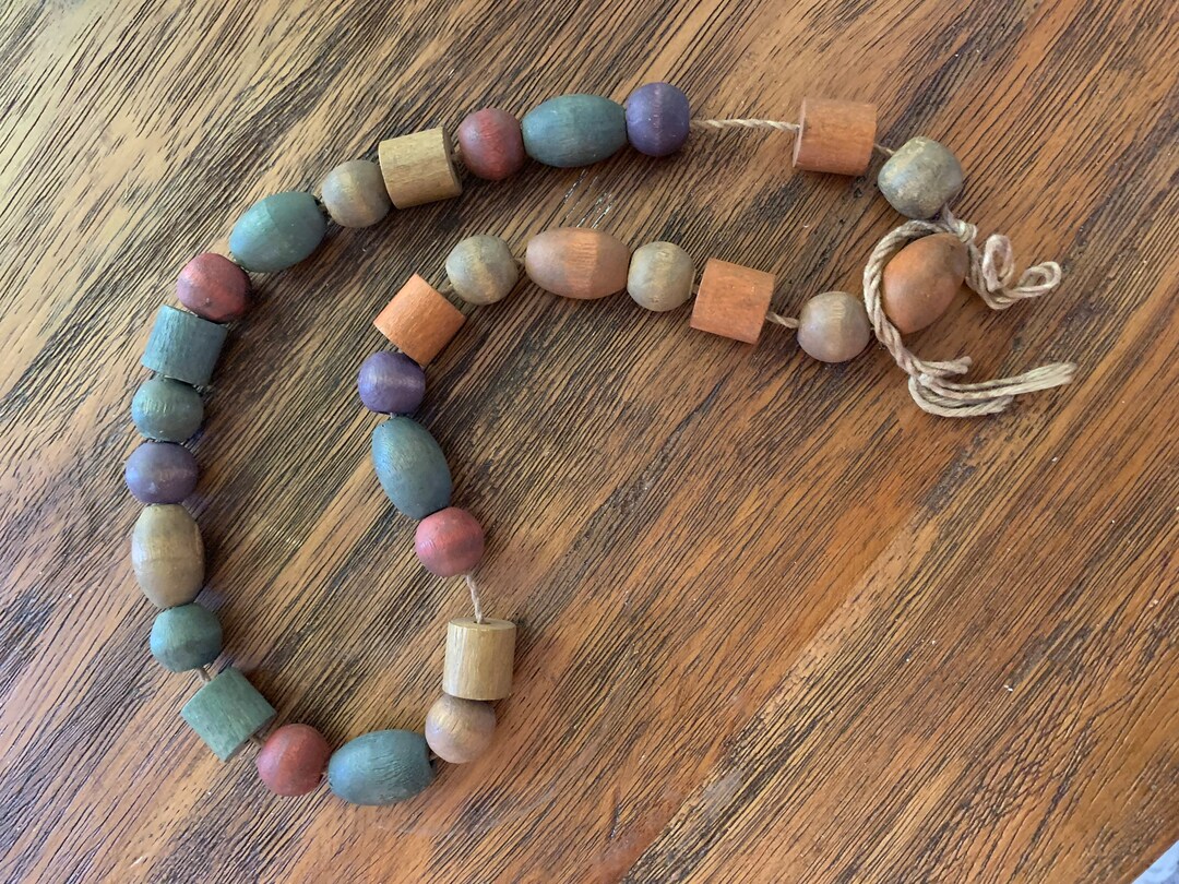 Antique String of 29 Wooden Beads Rustic Primitive Soft Worn Burnished ...